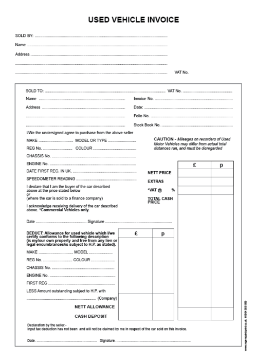 Used Vehicle Invoice Pads A4 – Standard – Car Sales Pads – Rogers Quick ...