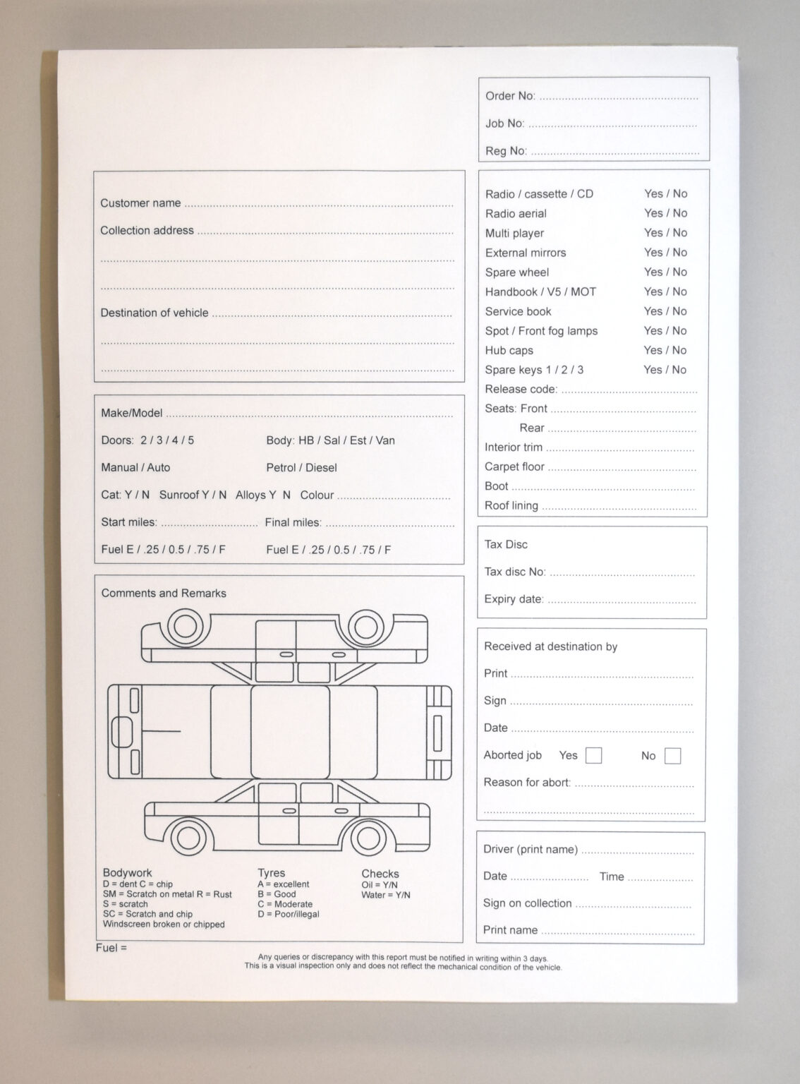Used Vehicle Appraisal Form Pad A4 – Carbonless (NCR) – Standard ...