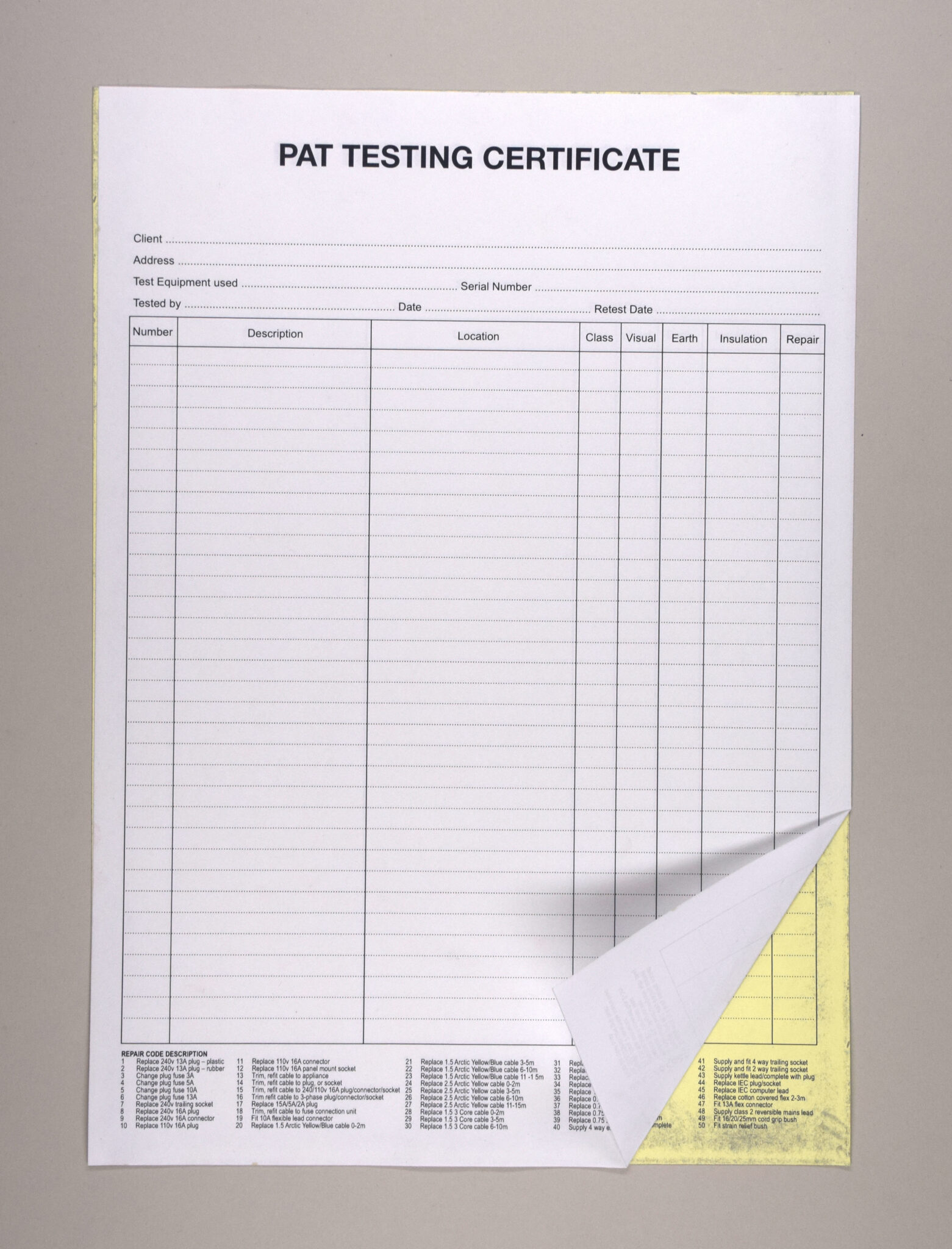 PAT Testing Form Pad A4 – Carbonless (NCR) – Standard – Rogers Quick Print